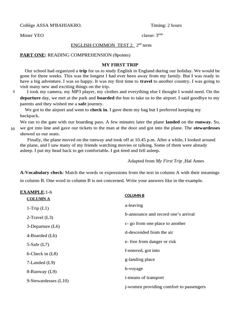 3eme DEVOIR COMMUN 2nd Term | PDF