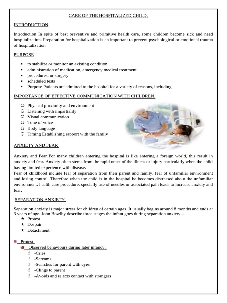 Child Hospitalization Care Strategies | PDF | Anxiety | Fear