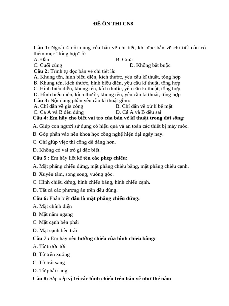 ĐỀ ÔN THI CN8 | PDF