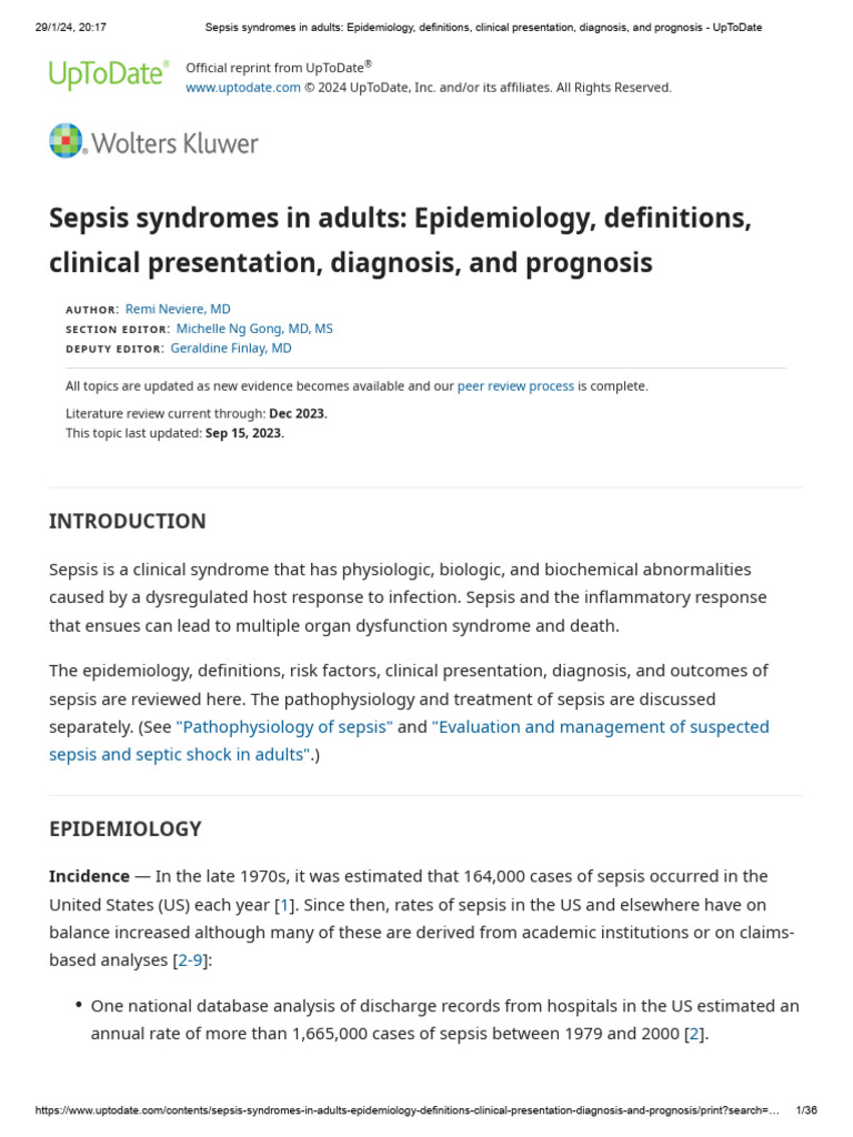 Sepsis Syndromes in Adults - Epidemiology, Definitions, Clinical ...
