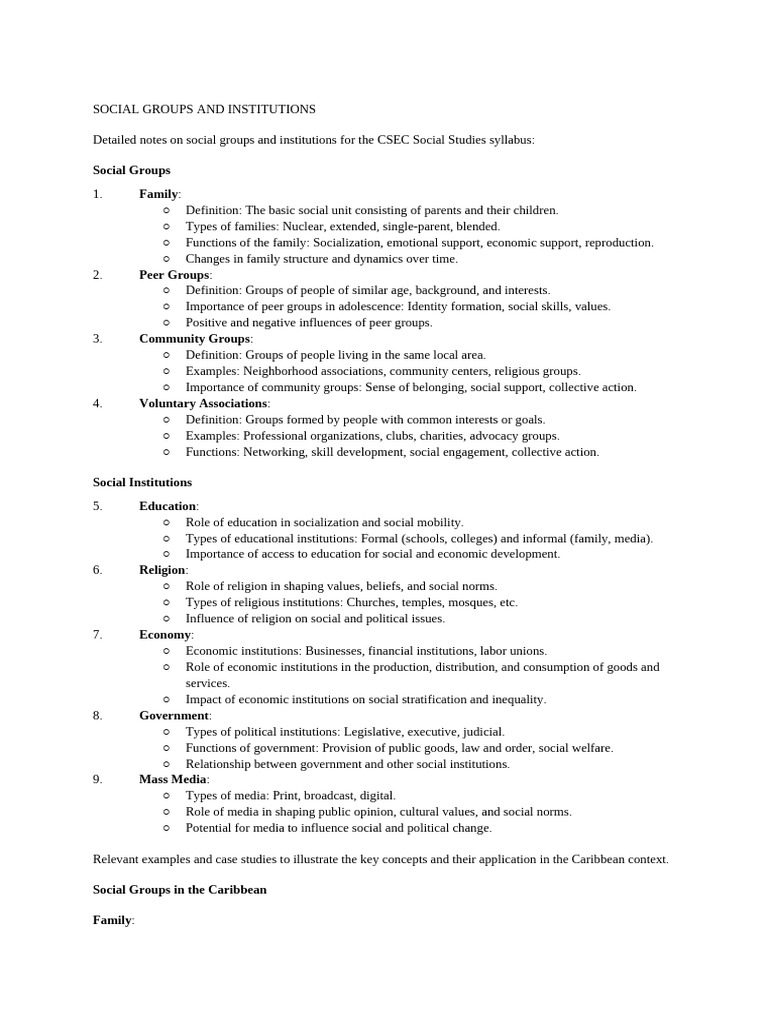 Caribbean Social Groups & Institutions Guide | PDF | Community | Social ...