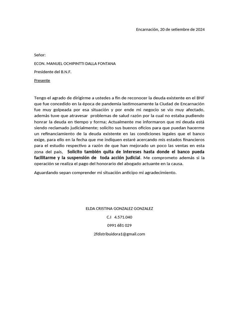 NOTA A GERENTE Jose Rodas | PDF