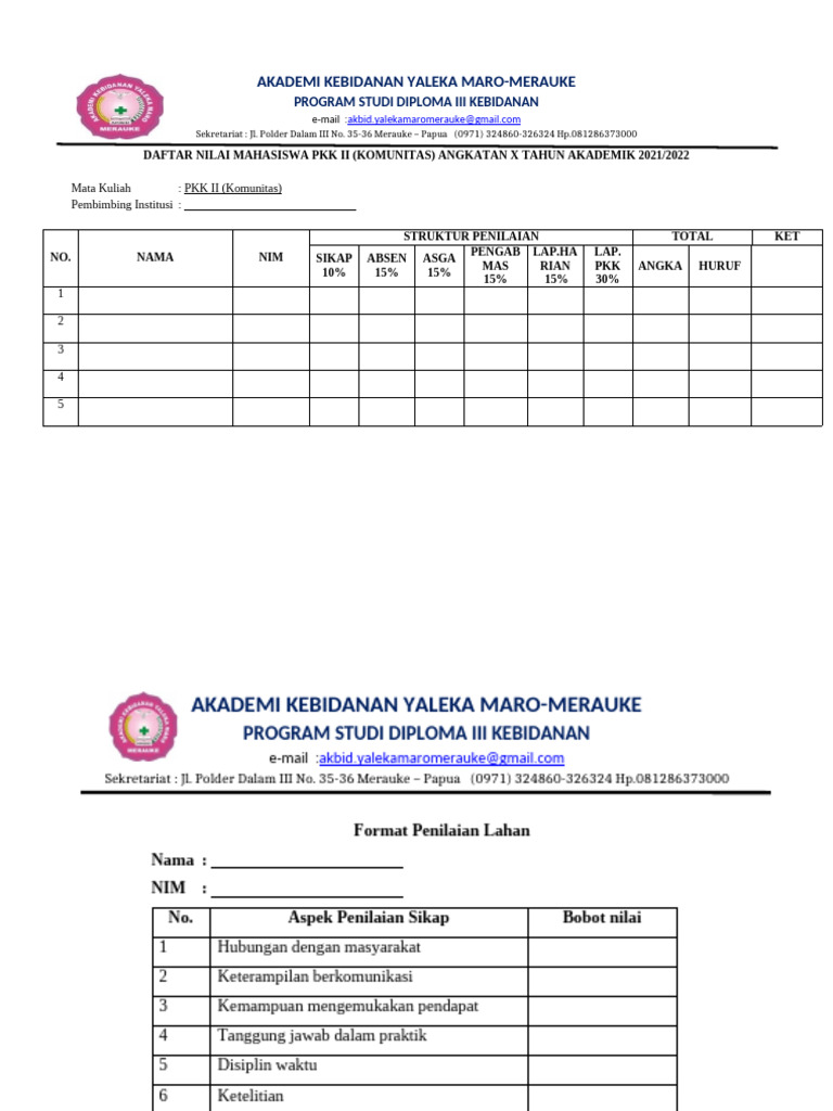 Format Penilaian PKK 2 | PDF