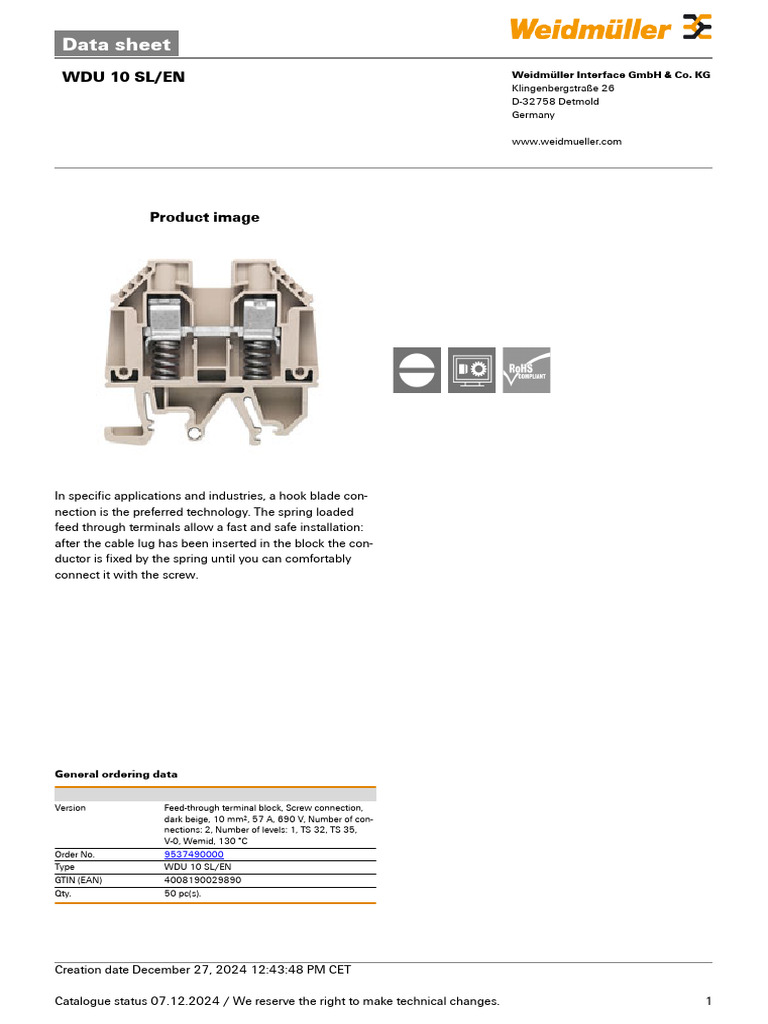WDU 10 SL EN en | PDF | Electrical Connector | Electrical Engineering
