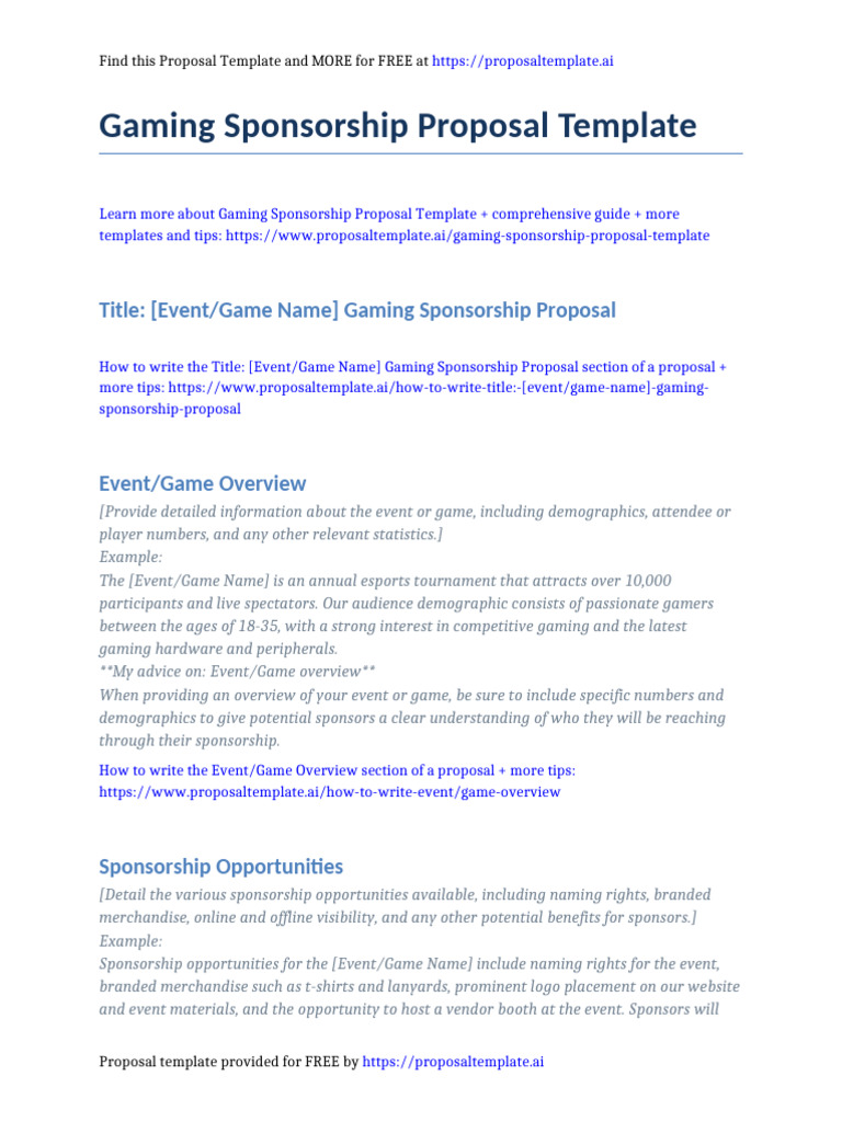 Free Gaming Sponsorship Proposal Template | PDF | Sponsor (Commercial ...