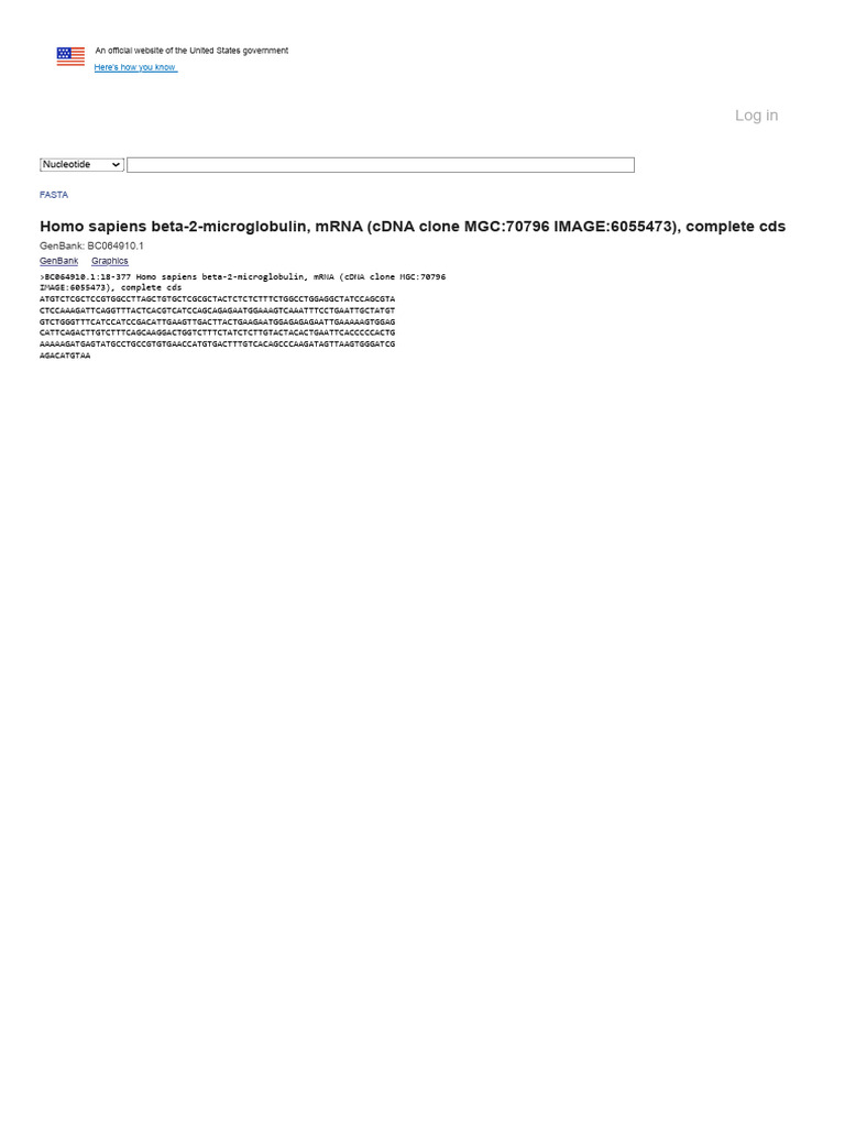 Homo Sapiens Beta-2-Microglobulin, MRNA (CDNA Clone MGC - 70796 IMAGE ...