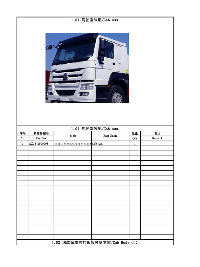 1.0 Howo Dump Truck Parts Catalog Download Cabin ZZ3317N3867W ...