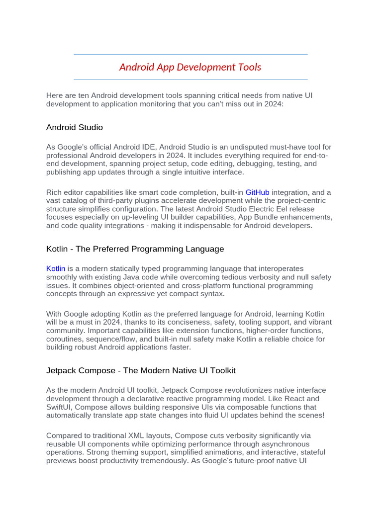 Android App Development Tools | PDF | Mobile App | Android (Operating System)