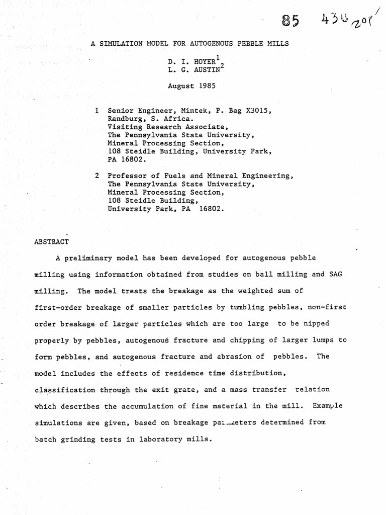 1985 - A Simulation Model For Autogenous Pebble Mills | PDF | Mill ...
