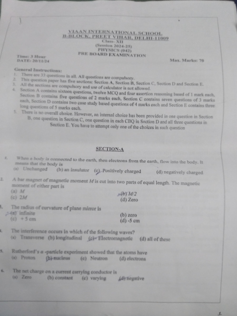 Physics Pre Board Examination | PDF | Physics | Applied And ...