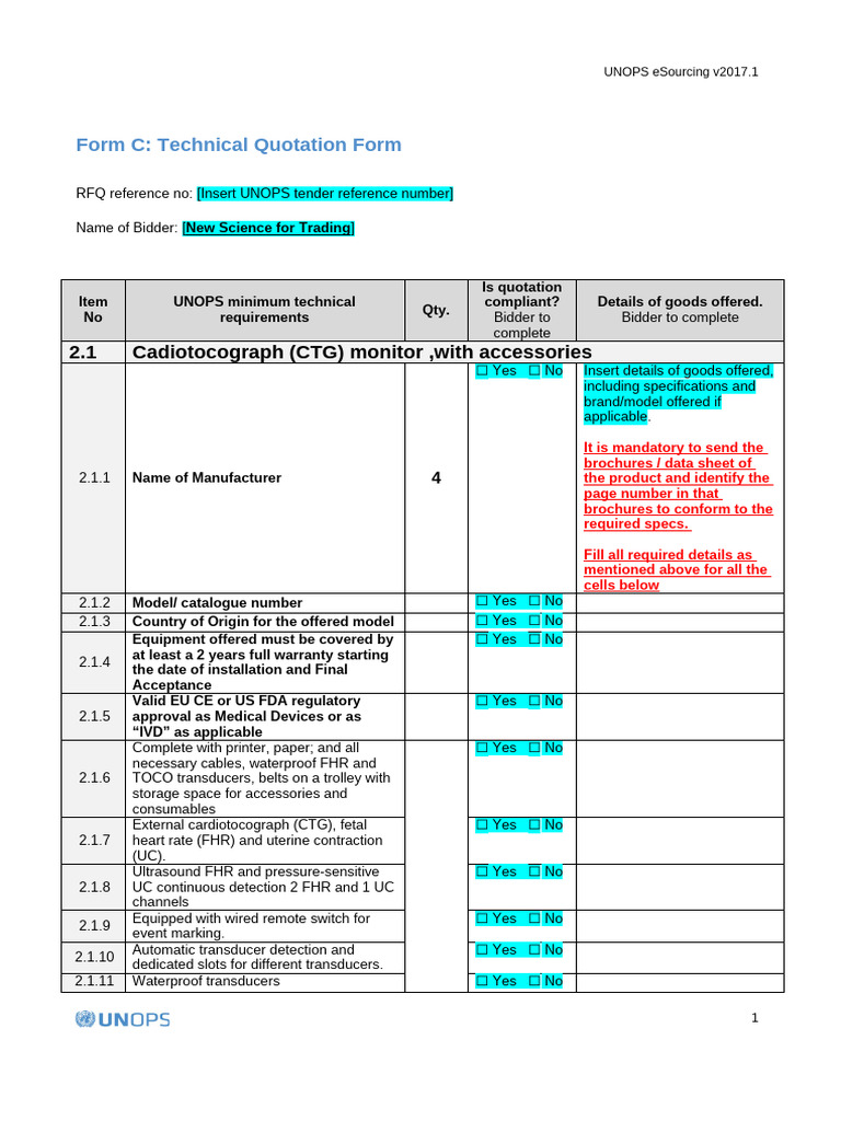 Lot#2 Form C Technical Quotation Form | PDF | Specification (Technical Standard ...