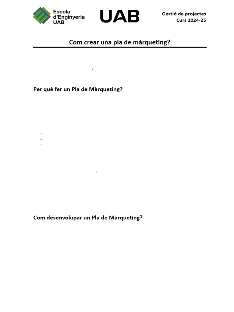 L7 Exercicis Pla Marketing GP 2024 25 | PDF