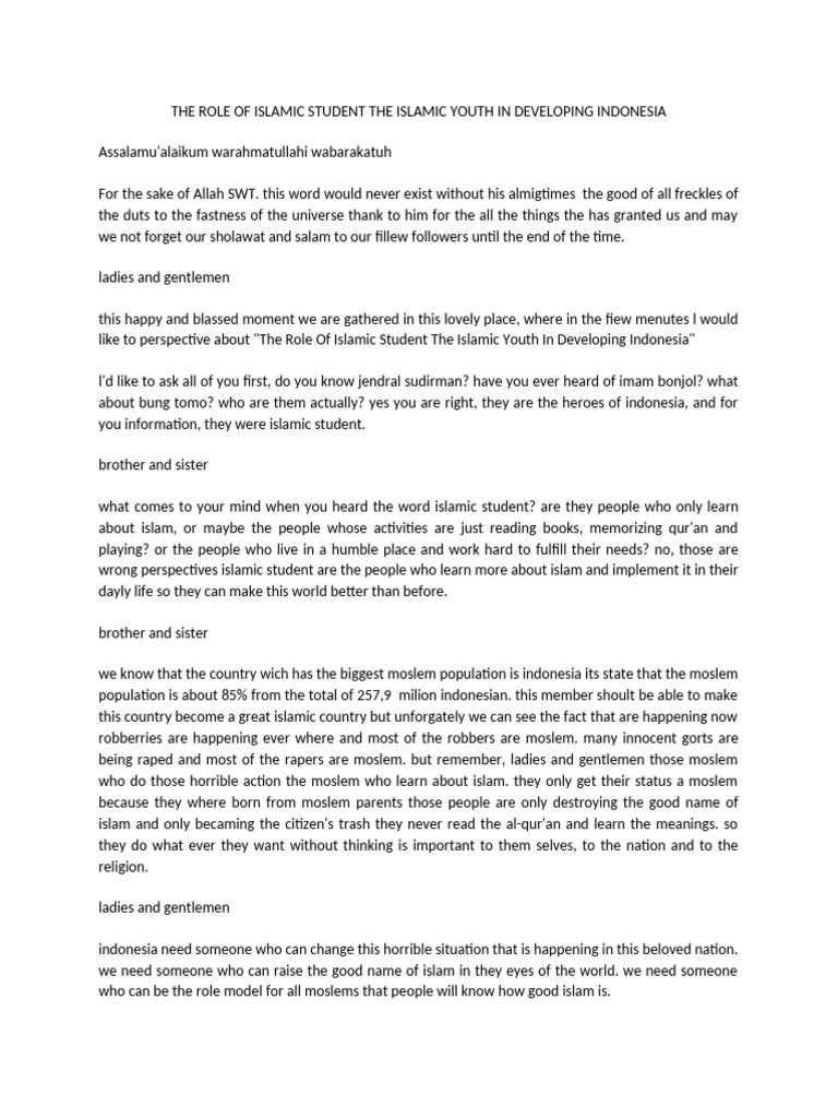 The Role of Islamic Student The Islamic Youth in Developing Indonesia ...