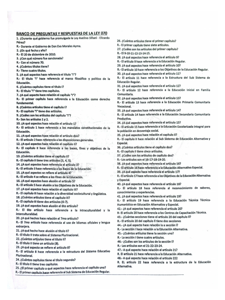 LEY 070 - RAZONAMIENTO MATEMÁTICO Y VERBAL | PDF