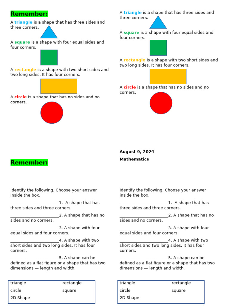 2D Shapes | PDF | Shape | Length