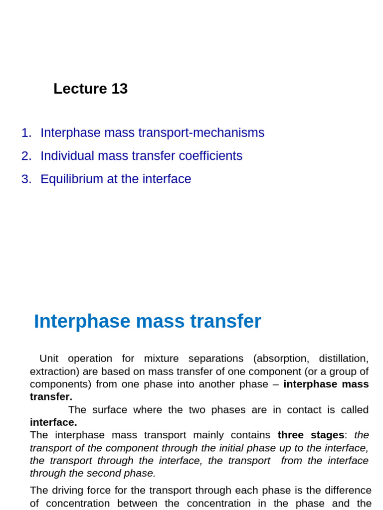 Lecture13__interface mass transfer_mechanisms | PDF | Diffusion | Mass Transfer