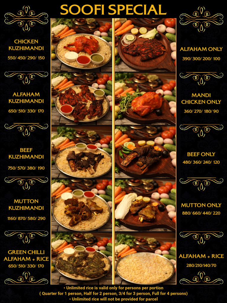 Soofi Mandi Kochi Menu | PDF