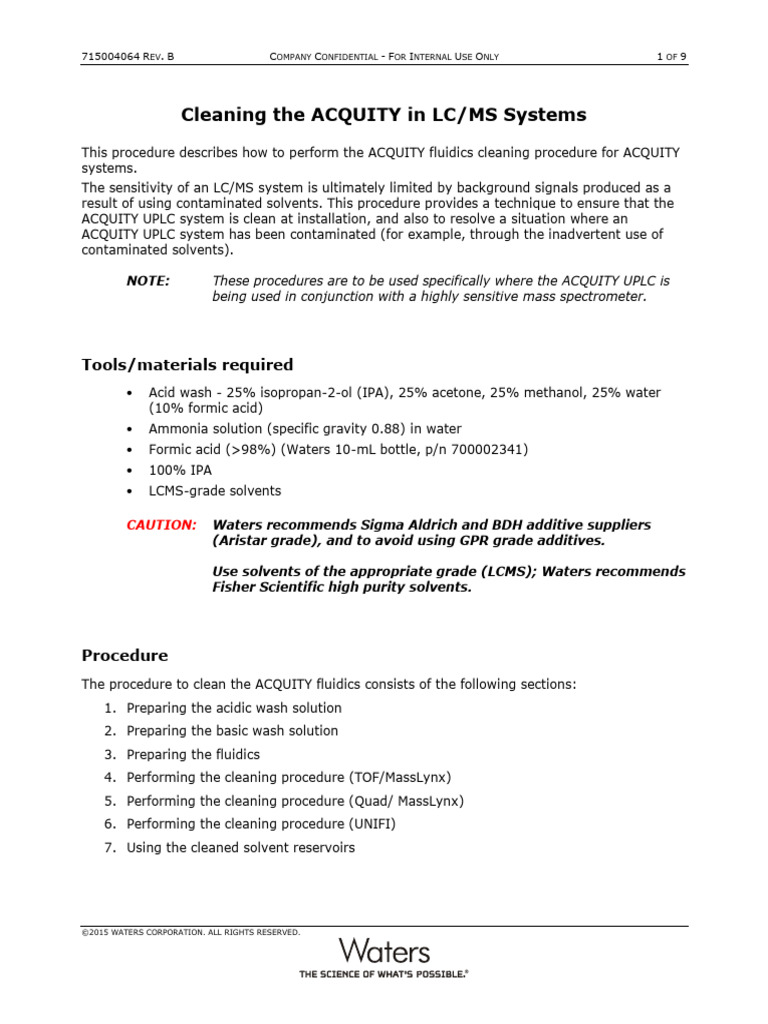 ACQUITY LC/MS Cleaning Procedure | PDF | Liquid Chromatography–Mass ...
