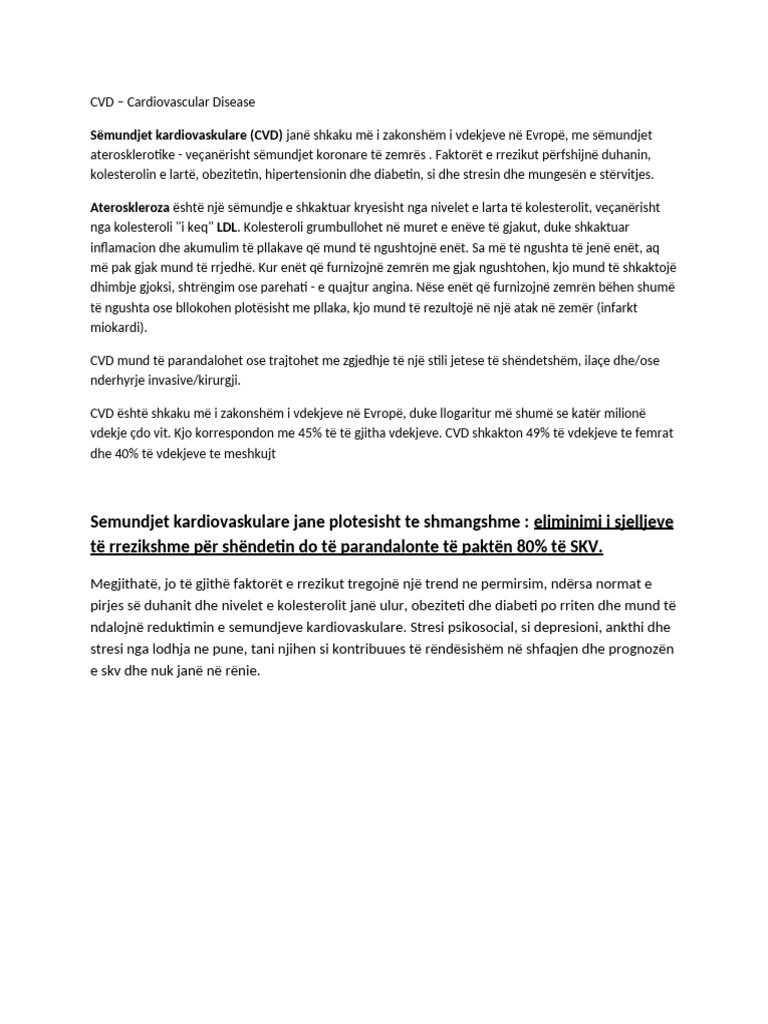 Sëmundjet Kardiovaskulare (CVD) | PDF