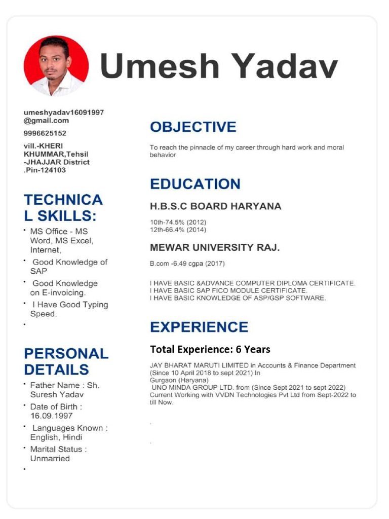 Umesh Yadav CV | PDF
