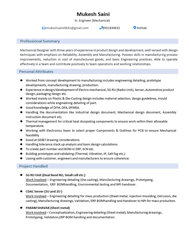Mukesh Saini Mechanical Design Resume | PDF | Engineering | Mechanical Engineering