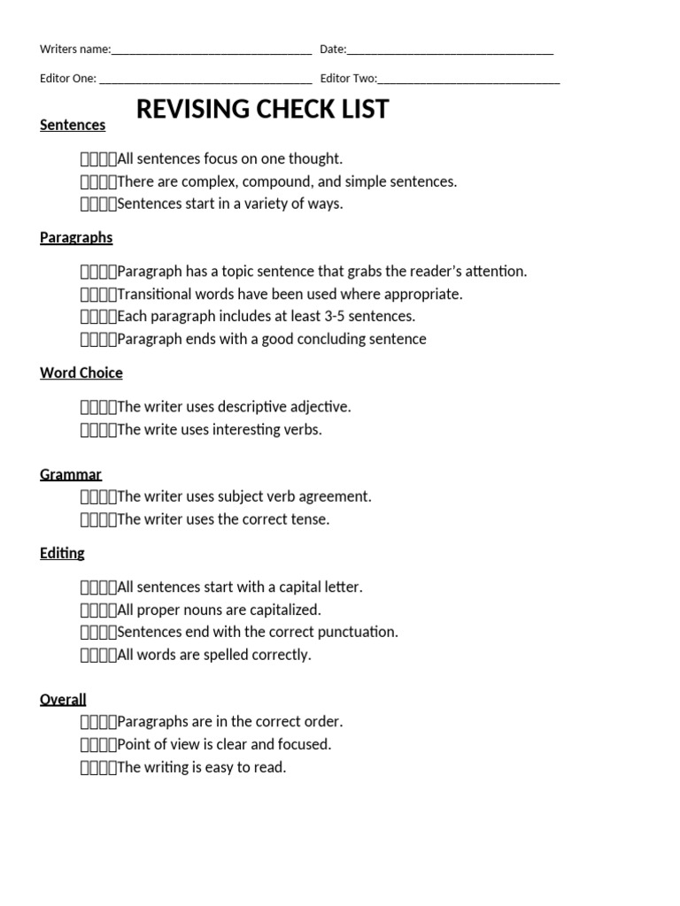 Peer Editing Checklist | PDF