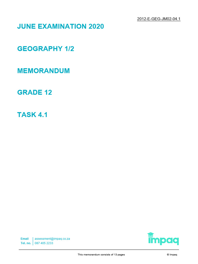 2020-GEO-Grade 12-June Examination Memorandum - Paper 1 | PDF | Erosion ...