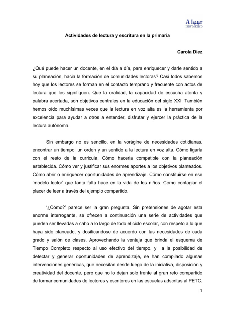 Actividades de Lectura y Escritura | PDF | Escuelas