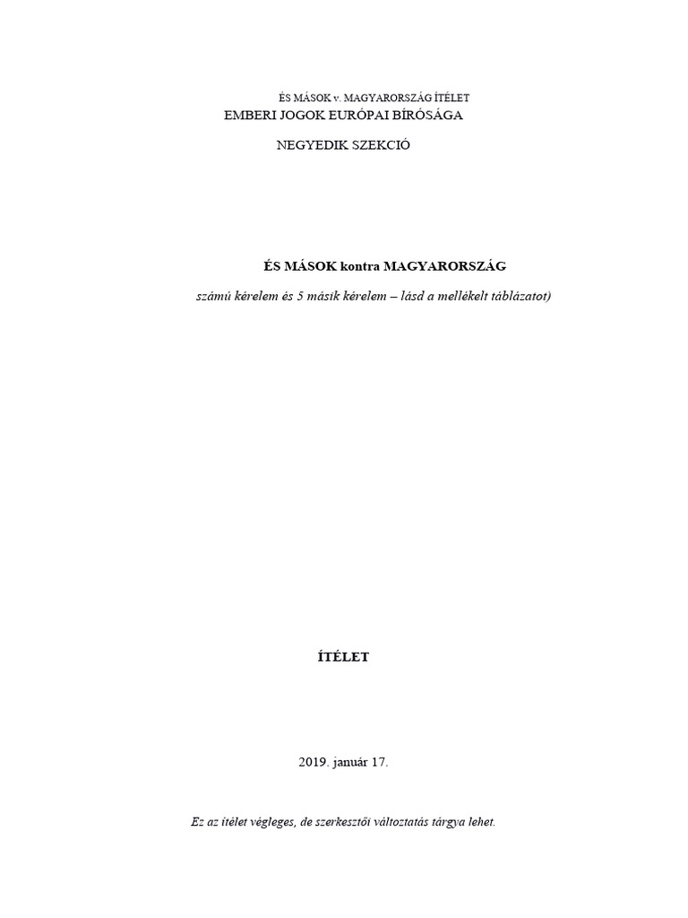 Kvacskay S M Sok Kontra Magyarorsz G | PDF