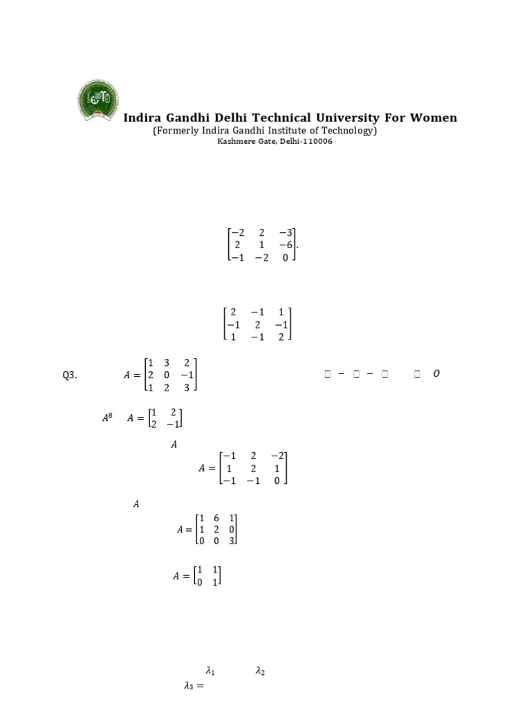 Tutorial Sheet 3 (Matrices) | PDF | Eigenvalues And Eigenvectors | Matrix (Mathematics)
