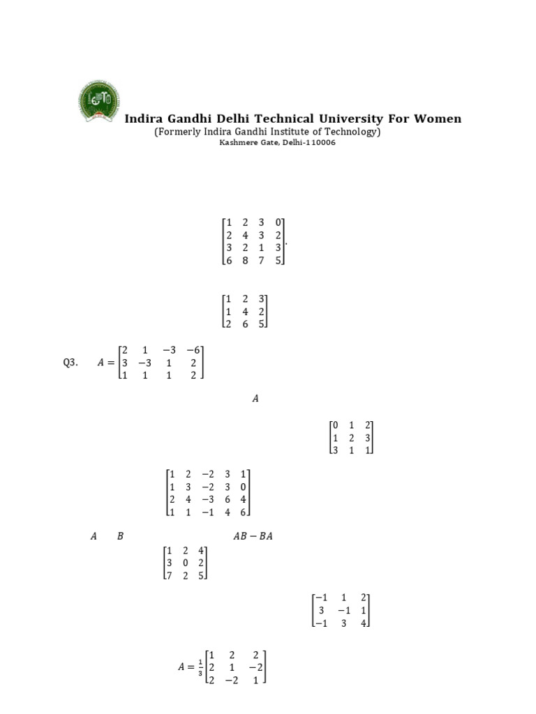 Tutorial Sheet 1 (Matrices)[1] | PDF | Matrix (Mathematics) | Functional Analysis