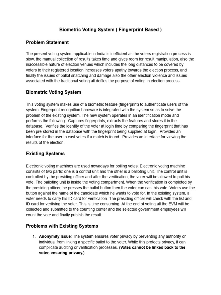 Biometeric Voting System | PDF | Electronic Voting | Voting