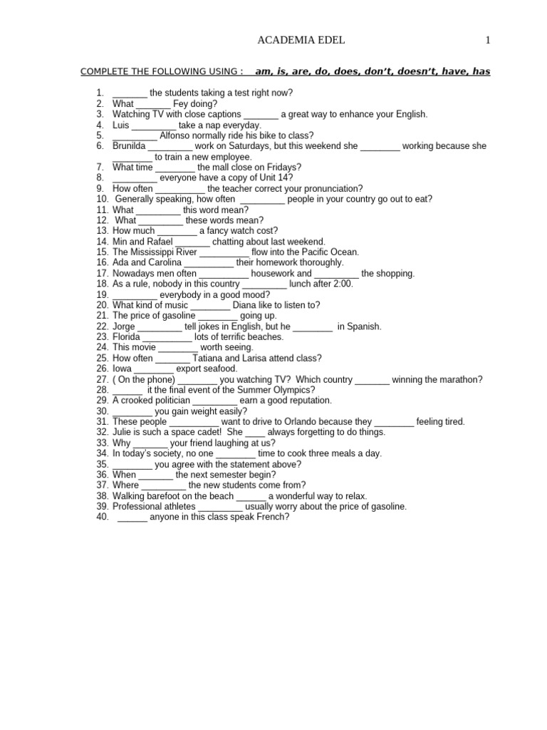 Auxiliaries Is-Are-Do-Does-Have-Has | PDF