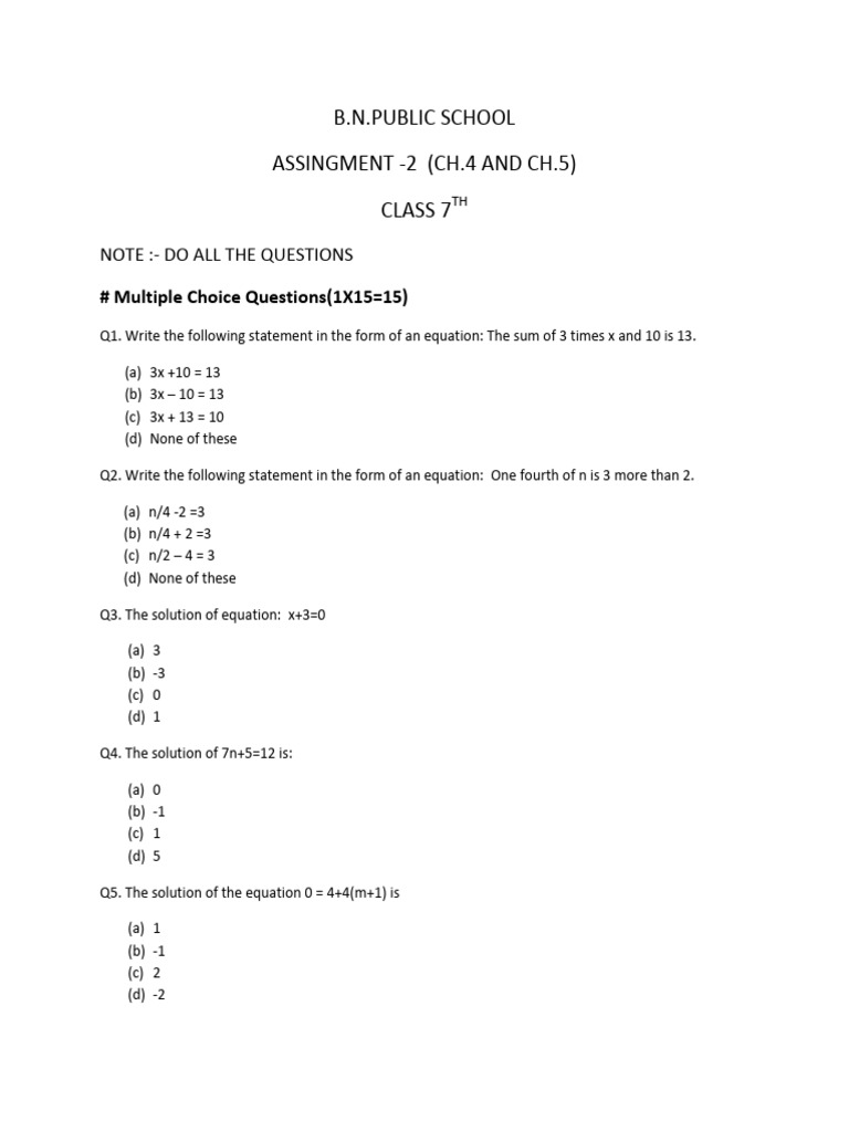 2021 MATH CLASS 7TH ASSIGNMENT 2 | PDF | Line (Geometry) | Angle