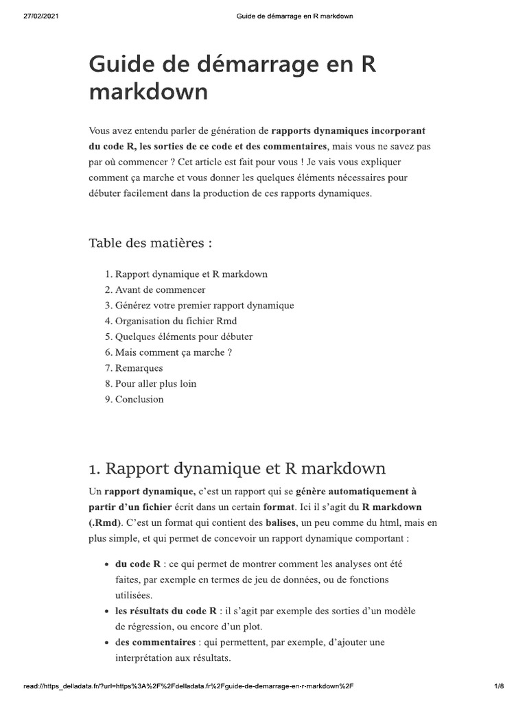 Guide de Démarrage en R Markdown | PDF