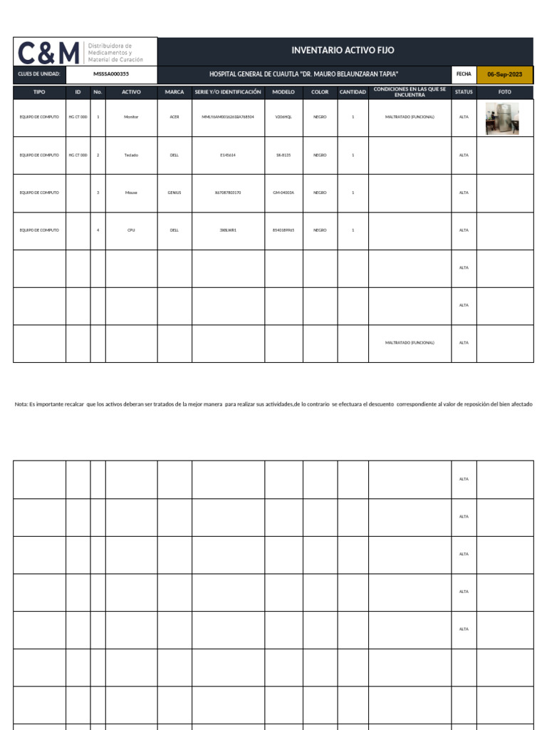 Formato de Activo Fijo Actualizado | PDF | Diseño | De entrada y salida