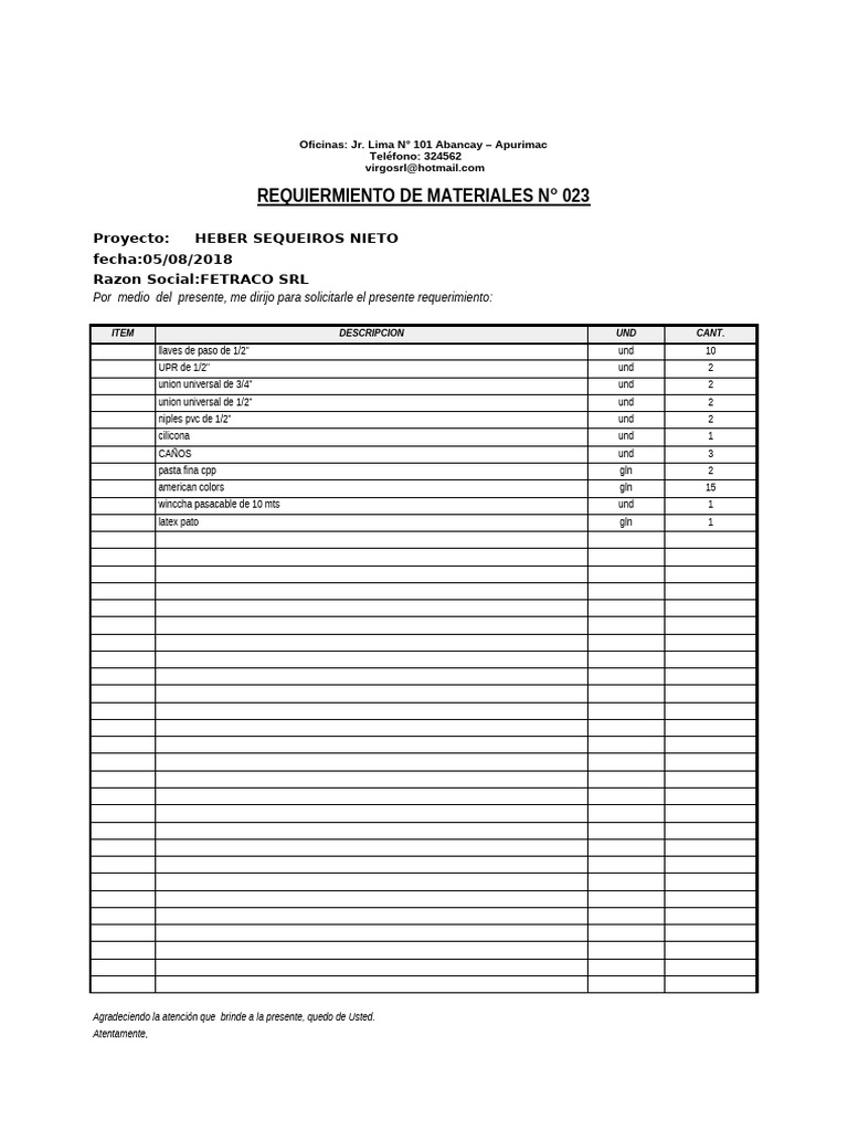 docsity-requerimiento-de-materiales-1 | PDF