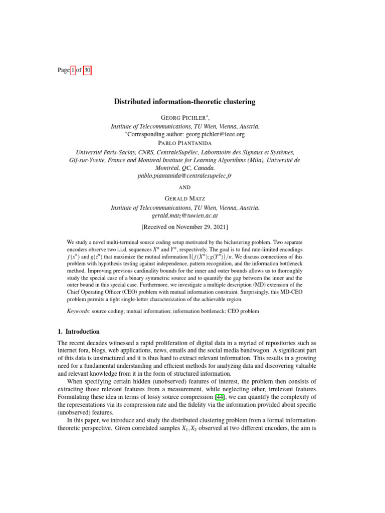 Distributed Information-Theoretic Clustering | PDF | Data Compression | Information