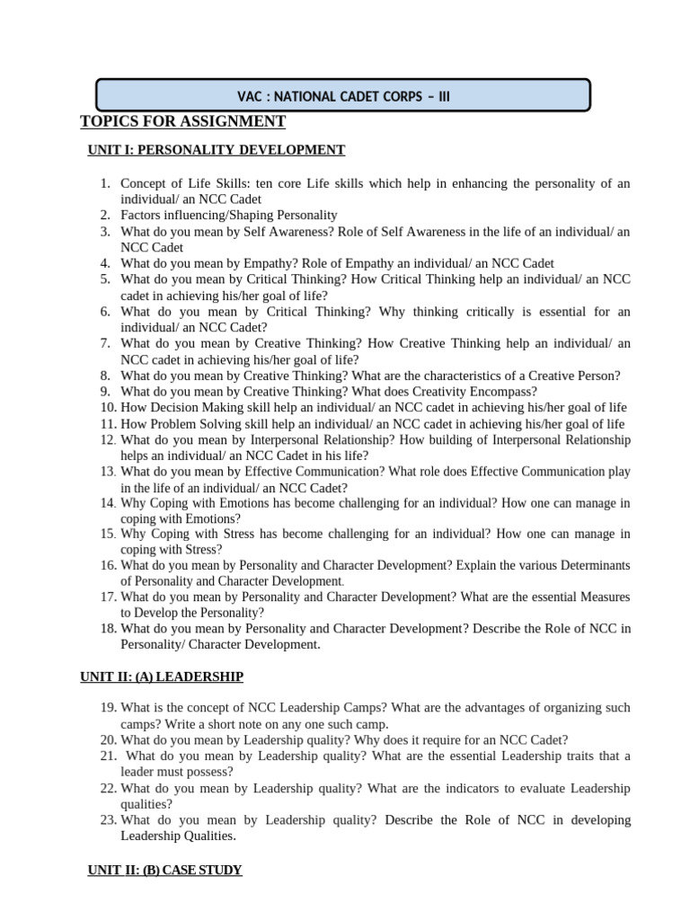 assignments ncc-3 | PDF | Creativity | Thought