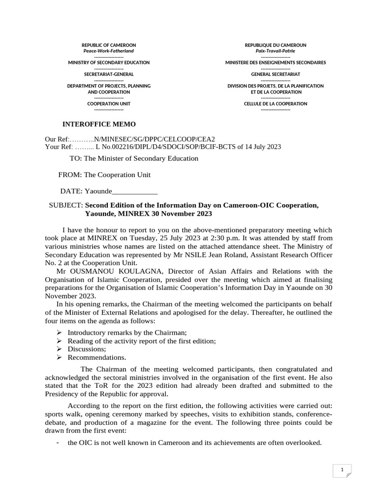 Cameroon-OIC Cooperation Info Day | PDF | Organisation Of Islamic ...