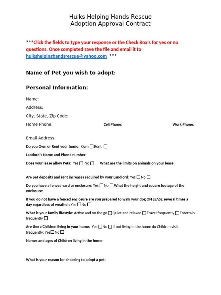 HhhuHHHR Adoption Approval Contract FILLABLE | PDF | Landlord | Lease