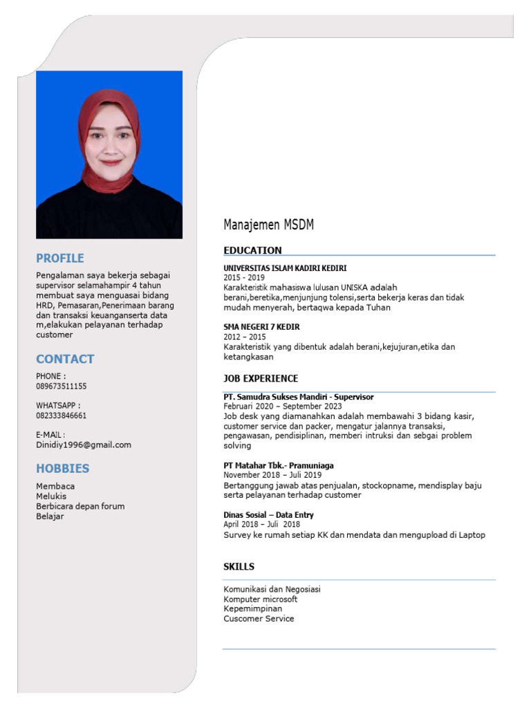 CV & LAMARAN KERJA DINI DITA_PT.KOSMETIKA GLOBALINDONESIA_compressed | PDF