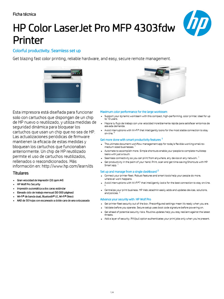 Catalogo HP Laser Jet Color 4303 | PDF | Escáner de imagen | Hewlett Packard