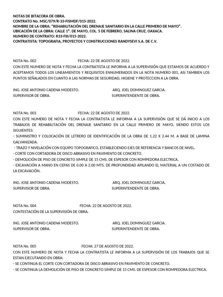 Notas de Bitacora | PDF