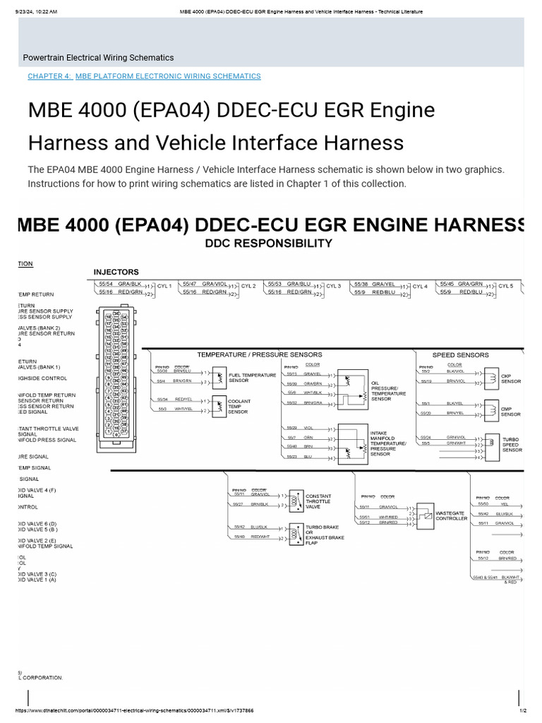 MBE 4000 (EPA04) DDEC-ECU EGR Engine Harness and Vehicle Interface ...