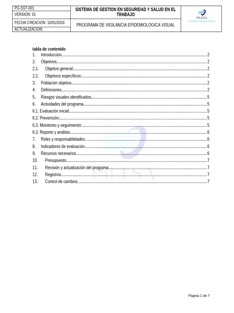 Pro-Sst-001 Programa de Vigilancia Epidemiologica Visual | PDF | Ojo ...