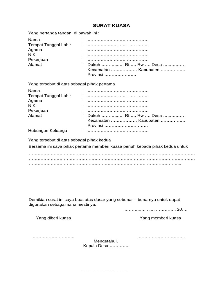 Contoh Blangko Surat Kuasa | PDF