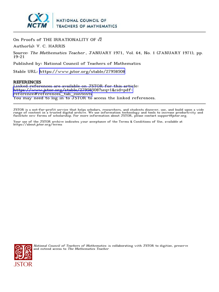 On Proofs Of The Irrationality Of Sqrt 2 Harris Pdf Mathematical Proof Discrete