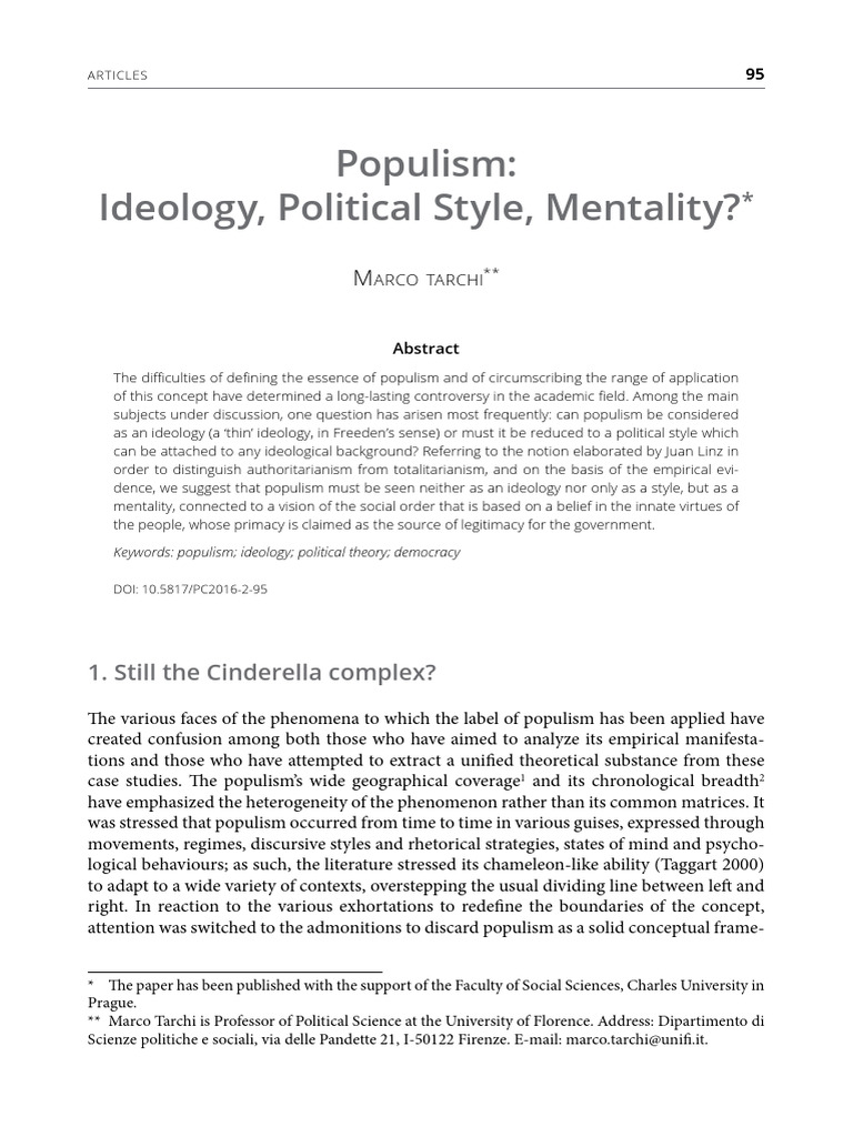 Understanding Populism: Ideology vs. Mentality | PDF | Populism ...