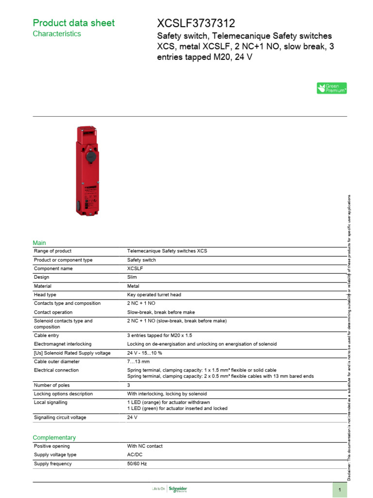 Preventa XCS - XCSLF3737312 | PDF | Switch | Electrical Connector